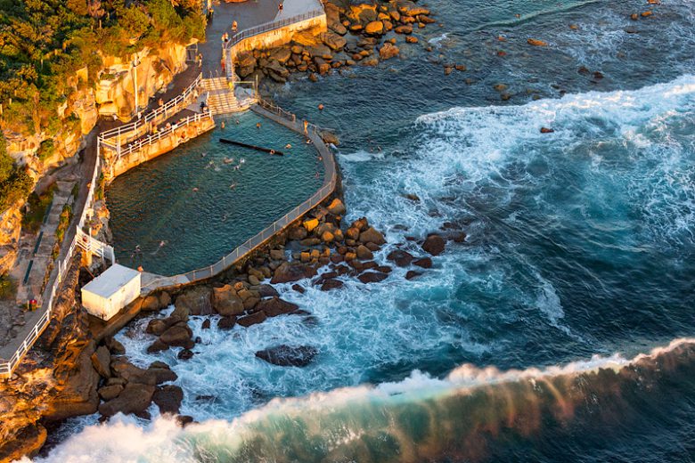 Bronte Baths Ocean Pool Stretched Canvas Photos Sydney Sunrise Aerial