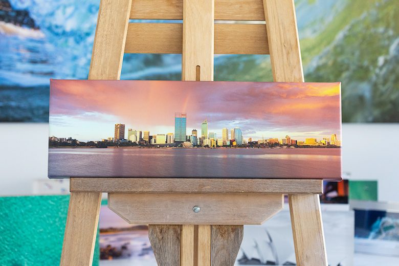 Perth City Stretched Canvas Photo - Summer Rainbow Storm